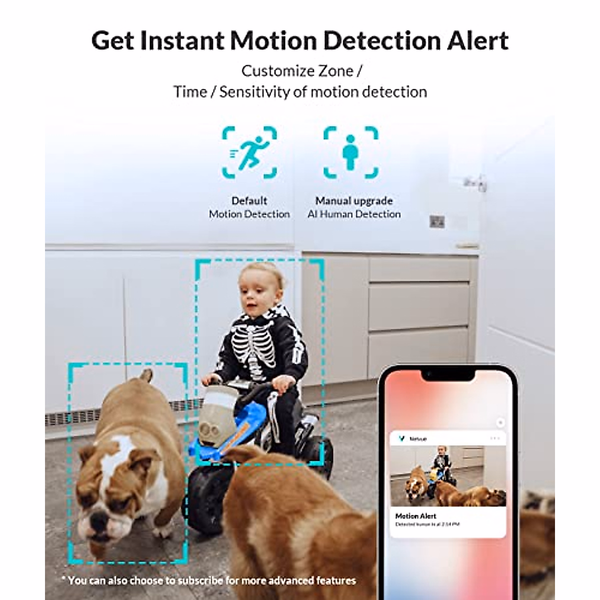 NETVUE Indoor Camera, 1080P FHD 2.4GHz WiFi Pet Camera, Home Camera for Pet/Baby, Dog Camera 2-Way Audio, Indoor Security Camera Night Vision, AI Human Detection, Cloud Storage/TF Card, Black