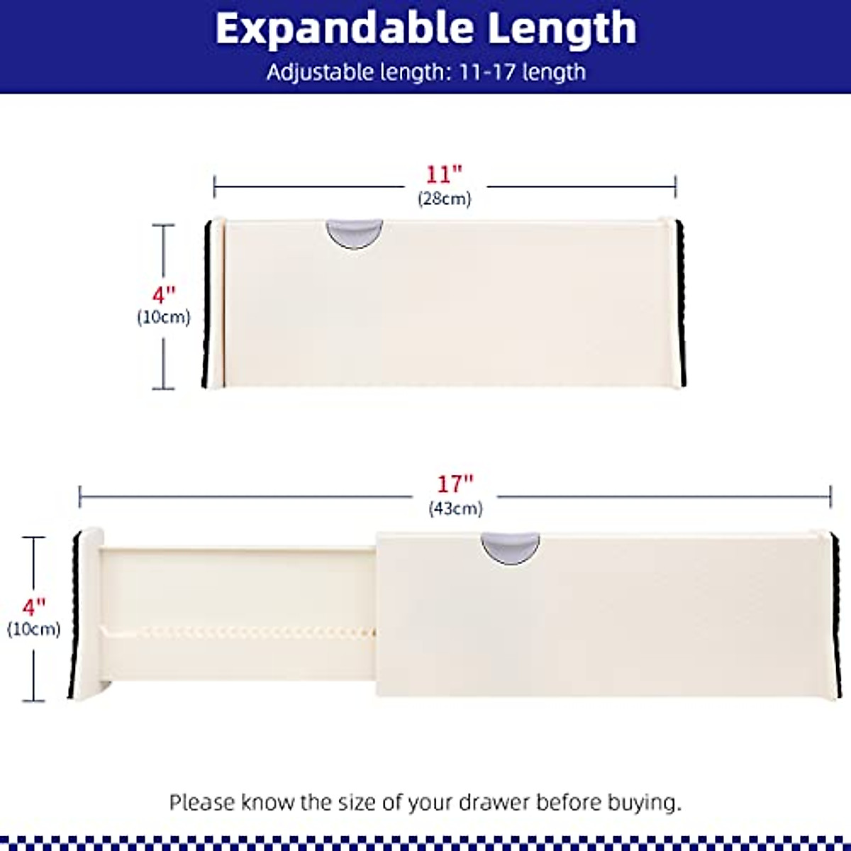 ZNCMRR Drawer Organizer 6 Pack Dresser Drawer Organizers 4”High Expandable from 11-17 Inches, Drawer Dividers for Clothes, Dresser, Closet, Drawer, Office, Kitchen Storage