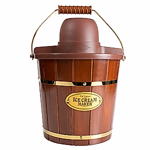 Nostalgia Electric Ice Cream Maker - Old Fashioned Soft Serve Ice Cream Machine Makes Frozen Yogurt or Gelato in Minutes - Fun Kitchen Appliance - Vintage Wooden Style - Dark Wood - 4 Quart