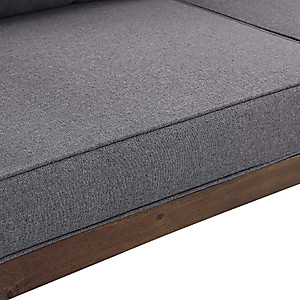 Walker Edison 2 Person Outdoor Patio Modern Wood and Metal Loveseat with Washable Cushions All Weather Backyard Conversation Garden Poolside Balcony, 48 Inch, Dark Brown and Grey