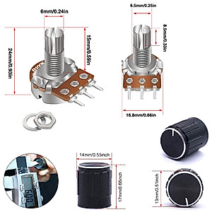 Taiss 80PCS Potentiometer Kit,WH148 B5K 10K 20K 50K 100K Ohm Single Linear Taper Rotary Audio B Type Potentiometers with Rotary knobs and Nuts, Washers