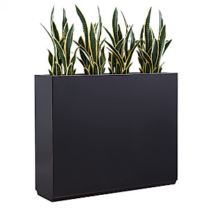 Wallowa Metallic Heavy Planter for Outdoor Plants, 38Lx10Wx30H Inches Tall and Long Metal Divider Planter Box with Hand Brushed Gold Edge for Outside & Indoor, 66 Pounds (Black)