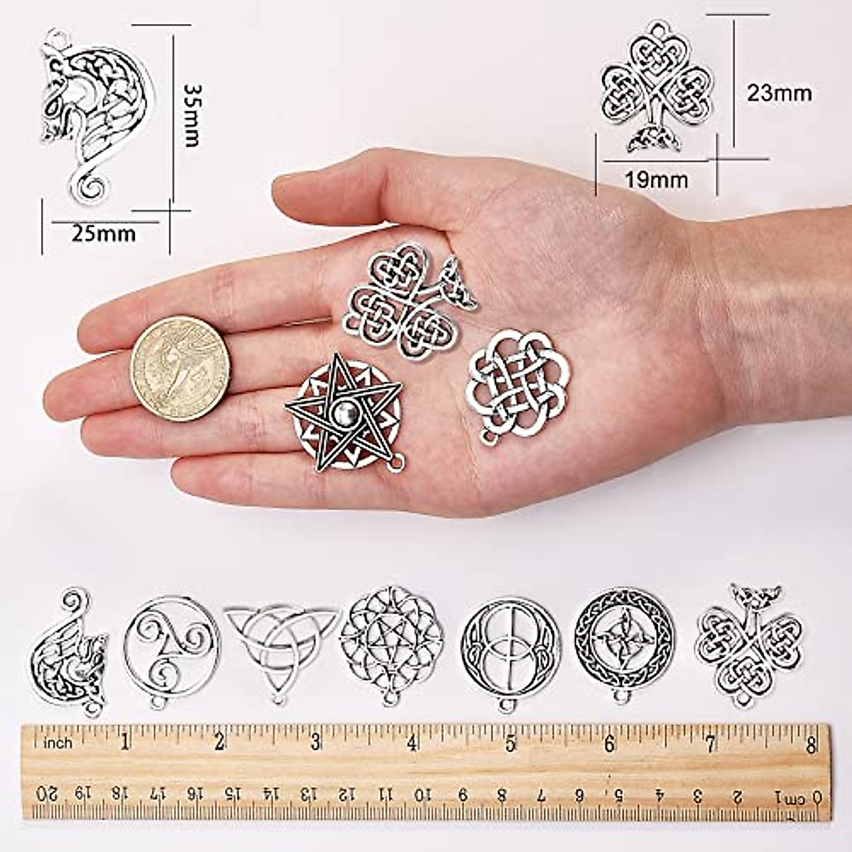 SUNNYCLUE 20Pcs Celtic Knot Charms Pagan Charms Pendants Antique Silver Charms DIY Jewelry Making Bracelets Necklace for Beginners Adults