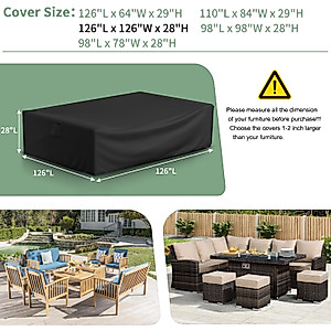 Patio Furniture Covers, Outdoor Furniture Cover Waterproof, Heavy Duty 600D Oxford, Outdoor Sectional Sofa Set Covers, Square Patio Covers for Outdoor Furniture Set, 126" L x 126" W x 28" H