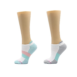 Dr. Motion 4 Pairs Womens Low Cut Cushioned Breathable Compression Ankle Socks with Arch Support (White Teal)