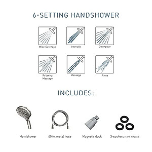 Moen Engage Spot Resist Brushed Nickel Magnetix Six-Function 5.5-Inch Handheld Showerhead with Magnetic Docking System, Detachable Shower Head, 26112SRN