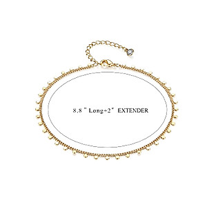 Fettero Anklet Bracelets for Women Gold Plated Dainty Waterproof Anklet Adjustable Delicate Beach Anklet Jewelry Beaded Ball Tennis Link Anklet Summer Boho Beach Foot Jewelry for Women Gifts