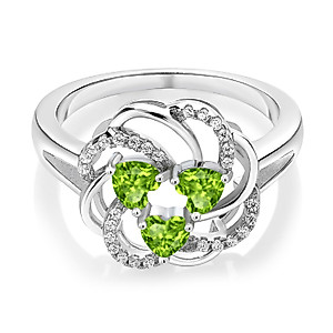 Gem Stone King 925 Sterling Silver 4MM Heart Shape Gemstone Birthstone 3-Stone Ring | Three Stone Wedding Engagement Anniversary Promise Ring For Women