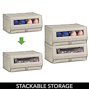 mDesign Large Fabric Closet Shoe Storage Box w/Clear Window - Shoe, Sandal, Sweater, Linen, Clothes Organizer - Boot Storage Solutions - Shoe Bin - Lido Collection, 8 Pack, Linen/Tan