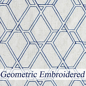 WEST LAKE Boho Geometric Semi Sheer Curtain Panels 84 Inch Blue Beige Natural Bohemia Geometric Embroidery Contemporary Lattice Grommet Farmhouse Window Treatment Drapes Living Room Bedroom 40”x84”x2