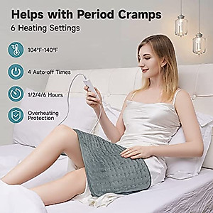 XL Heating Pad for Back Pain Relief, LQCTS Electric Heating Pads for Cramps, Neck and Shoulder with Auto Shut Off, Moist Heat Option, Gifts for Women, Men, Mom, Dad, Machine Washable (Gray)
