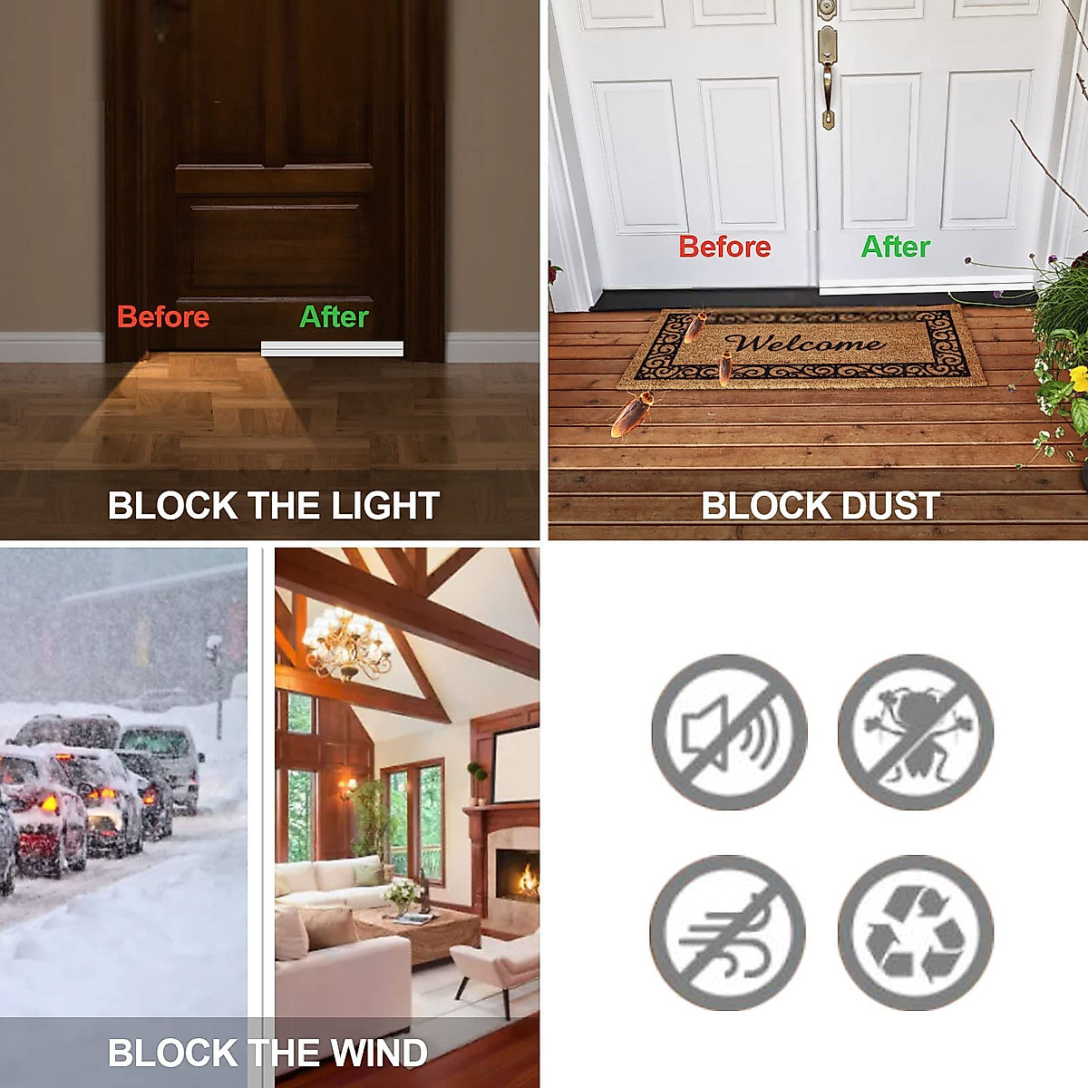 Door Draft Stopper Under Door Draft Blocker Insulator Door Sweep Weather Stripping Noise Stopper Strong Adhesive 39'' Length, White, 45, 1.77x39.37