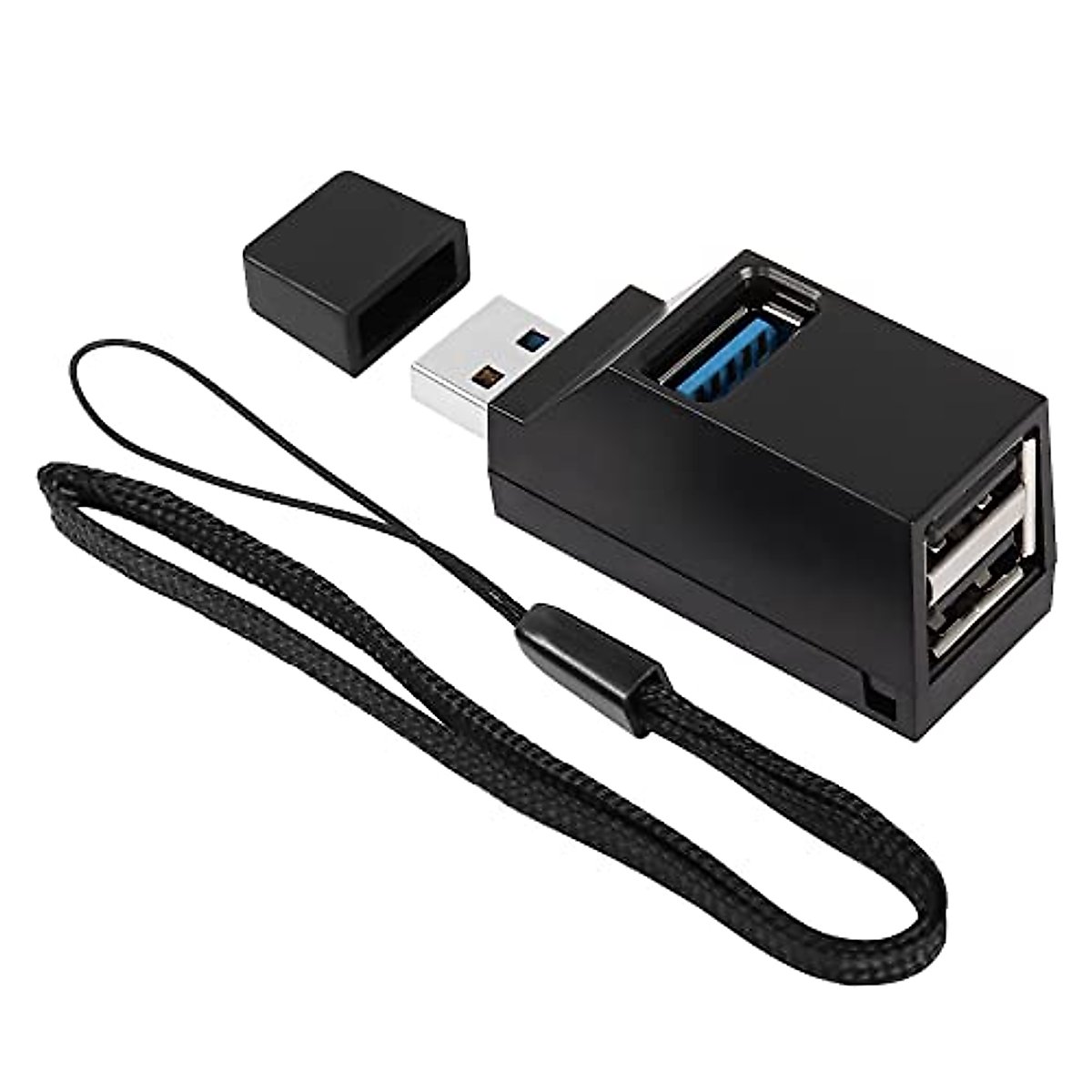 QIANRENON USB Hub 90 Degree Splitter 3 Port USB 3.0 Adapter Portable Powered Data USB Hub Transfer for PC Laptop USB Flash Drives，Black