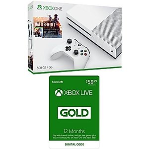 Xbox One S 500GB Console - Battlefield 1 + Xbox Live 12 Month Gold Membership Bundle