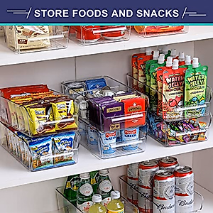 Set of 8, Stackable Clear Bins with Removable Dividers - Food Snack Organizer, Pantry Organization and Storage - Plastic Home Containers - Refrigerator, Fridge, Kitchen Cabinet Organizing Bins