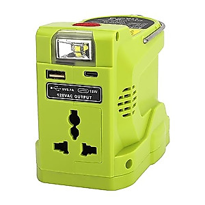 200W Powered Inverter Generator for Ryobi 18V ONE+ Lithium Battery Portable Power Source with 280LM Light, USB Port, TYPE-C Port Ryobi Inverter AC Outlet Convert DC 18V to AC 110V 120V (Tool Only)