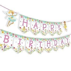 Fairy Tea Party Banner Fairy Party Supplies Fairy Happy Birthday Party Banner Fairy Banner for Fairy Floral Birthday Party Supplies