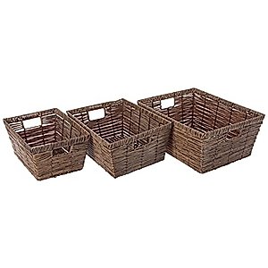 Whitmor Distressed Rattique Storage Baskets Set of 3