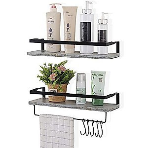Floating Shelves Wall Mounted Storage Shelves with Rails, Rustic Decorative Storage Shelves for Bathroom, Kitchen, Bedroom, Set of 2 (Denim Blue)