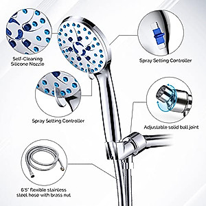 Shower Heads High Pressure with Spray, DOTTE Handheld Shower Head with Hose, Showerhead Built-in Power Wash to Clean Tub, Tile & Pets, Extra Long 6‘5” Stainless Steel Hose, Wall & Overhead Brackets
