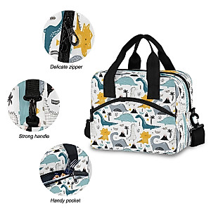 Cartoon Dinosaur Lunch Bags for Women Funny Palm Tree Jurassic Dino Lunch Tote Bag Lunch Box Thermal Cooler Bag Lunch Organizer for Working Picnic Beach Sporting