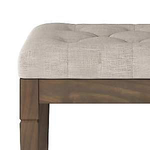 SIMPLIHOME Waverly 28 inch Wide Rectangle Ottoman Bench Natural Tufted Footrest Stool, Linen Look Fabric for Living Room, Bedroom, Traditional