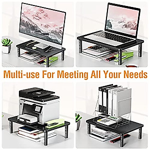 ELIVED 2 Pack Monitor Stand Riser - 3 Height Adjustable Monitor Stand for Laptop, Computer, PC, Printer, Mesh Metal Monitor Riser for Desktop Organizer.