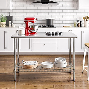 Seville Classics NSF Commercial Stainless Steel Top Work Table Island Utility Cart Prep Station, for Restaurant, Kitchen, Warehouse, Garage, Hotel, Home, Steel, 49" W x 24" D x 35.5" H