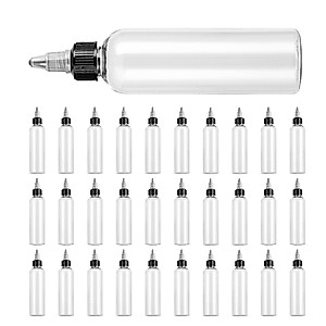 36 Pack Clear Dispensing Bottles, 4oz Round Plastic Squeeze Bottle with Twist Top Caps,Food Grade Household for Oils, Liquids, Inks, Crafts, Kitchen