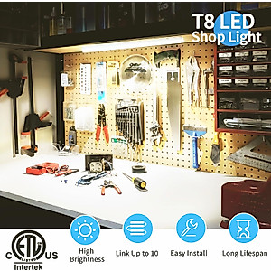 CNSUNWAY LIGHTING 2FT LED Shop Light, 20W 2500LM, 5000K Daylight T8 LED Light Fixture, V Shape, High Output, Linkable Shop Lights for Room, Garage, Workshop, Under Cabinet, ETL Listed (2 Pack)