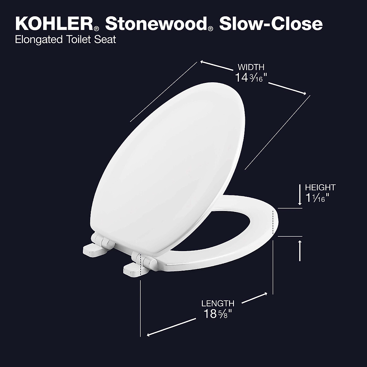KOHLER K-20466-96 Stonewood Quiet-Close Elongated Toilet Seat, Wood Toilet Seat, Slow Close Toilet Seat, Biscuit