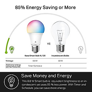 New Kasa Smart Bulb, Full Color Changing Dimmable Smart WiFi Light Bulb Compatible with Alexa and Google Home, A19, 9W 800 Lumens,2.4Ghz only, No Hub Required, 1-Pack (KL125), Multicolor