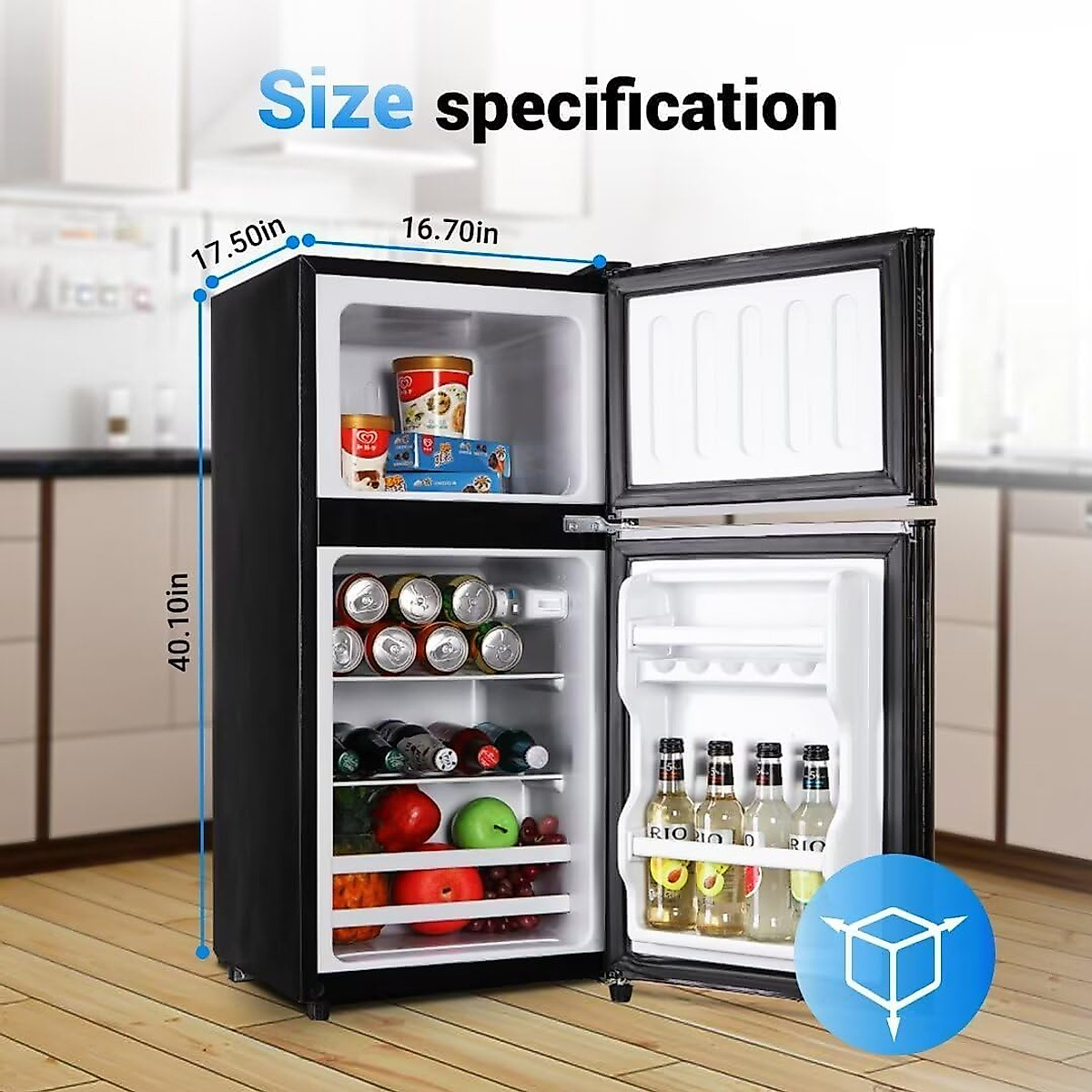 rosmena Mini Fridge, 4.0 Cu.Ft Apartment Size Refrigerator, Samll Refrigerator, dorm fridges with freezer for Apartment, Office, Kitchen, Dorm, Compact Refrigerator with 7 Temperature Modes