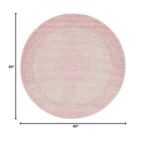 Rugs.com Dover Collection Rug – 5 Ft Round Pink Low-Pile Rug Perfect for Kitchens, Dining Rooms