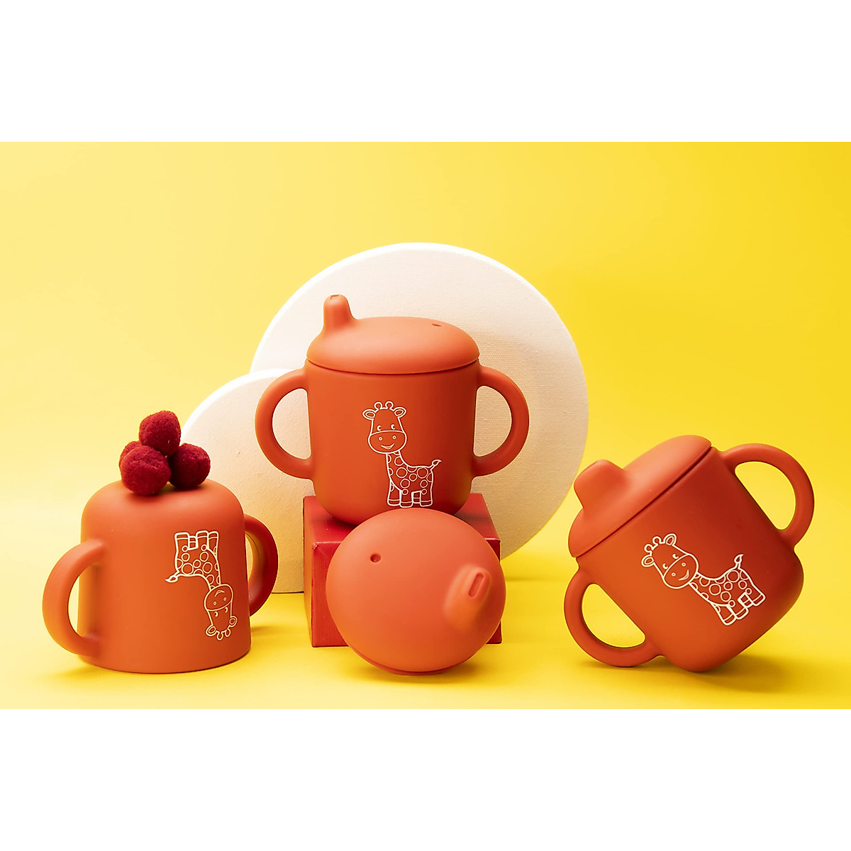 BAYBEE Silicone Sippy Cup with Handles & Spout Lid | Toddler Training & Transition Cup | Kids Feeding Straw Cup | No Spill Leak Proof Cups for Baby Infant Child | 5 Oz | 6 Months +