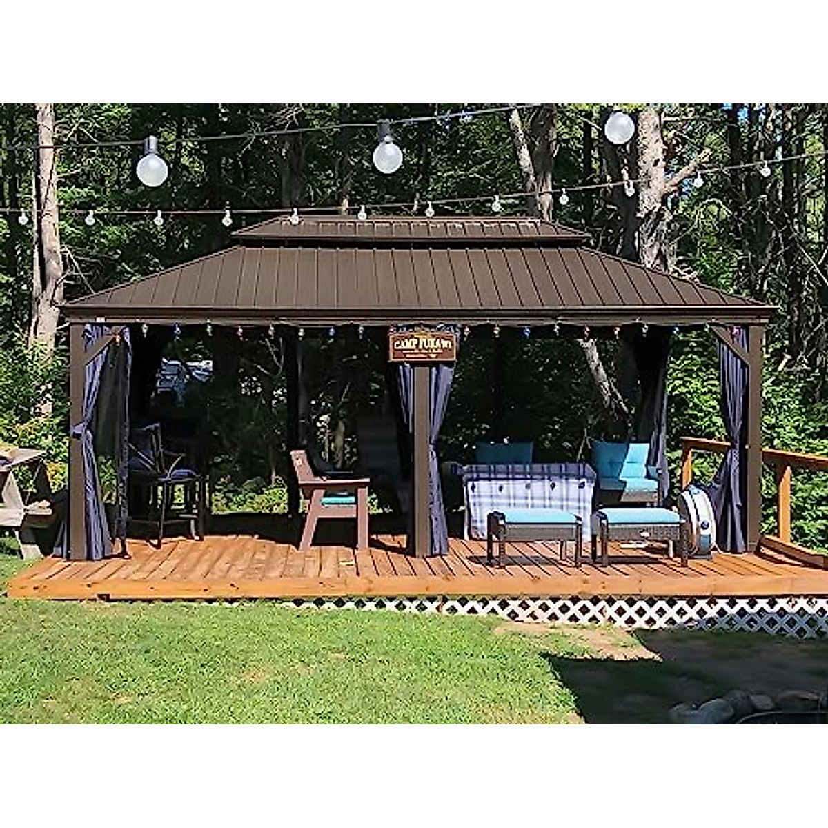 PURPLE LEAF 12' X 20' Hardtop Gazebo Pavilion for Outdoor with Netting and Curtains Deck Backyard Heavy Duty Sunshade Large Metal Patio Permanent Canopy