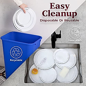 Aya's 60 Silver Plastic Plates Disposable Heavy Duty Premium Plastic Plates, 30 Plastic Dinner Plates + 30 Dessert Appetizer Plates for Weddings, Fancy Disposable Plates for Party White Plastic Plates