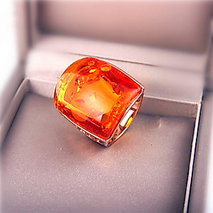 Ajojewel Beautiful Orange Resin Rings For Women Simulated Amber Ring Big Designs Anel Costume Jewelry (Orange, 9)
