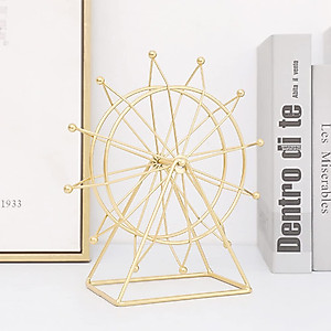 Faddare Modern Ferris Wheel Ornament Tabletop Small Figurines Metal Art Home Decor Living Room Bookshelf Decorations Object(Gold Square Base)