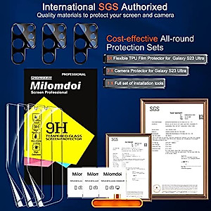 Milomdoi [3+3 Pack] for Samsung Galaxy S23 Ultra Screen Protector [Not Glass] Accessories 3 Pack TPU Film with 3 Pack Tempered Glass Camera Lens screen protector for Samsung S23 Ultra case friendly