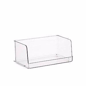 Set of 4 Clear Pantry Organizer Bins Stackable Household Plastic Food Storage Basket with Wide Open Front for Kitchen, Countertops, Cabinets, Refrigerator, Freezer, Bedrooms, Bathrooms - 12" Wide