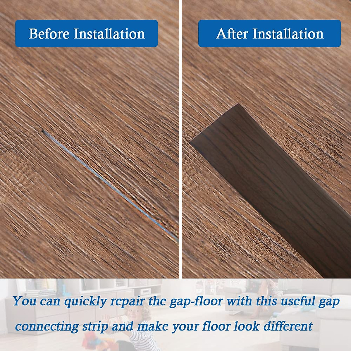 Floor Transition Strip Floor Cover Strips Self Adhesive Flooring Transitions Laminate Floor Strip 2" Wide Vinyl Floor Flat Divider Strip Elegant Wood Grain Design (5cm, 20Ft, Black Walnut)