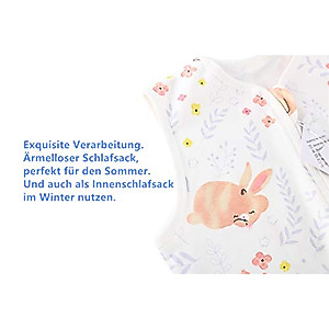 Chilsuessy Baby Wearable Blanket Unisex Cotton Sleep Bag Ultra Soft Baby Sleeping Sack 0.5 TOG Summer Sleeveless Sleeping Bag for Toddler Boys and Girls, Cute Bunny, 130cm/5-6 T