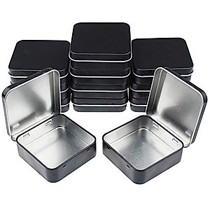 Goodma 12 Pieces Square Metal Empty Tins Home Storage Containers Organizer Mini Box with Hinged Lid, 2.76 x 2.76 x 0.79 inch (Black)