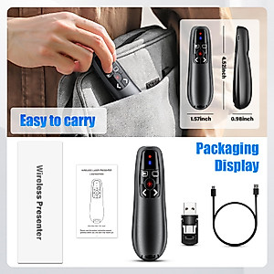 2-in-1 USB Type C Presentation Clicker, Clicker for PowerPoint Presentations, Rechargeable Wireless Presenter Remote, Pointer RF 2.4GHz USB PowerPoint Clicker Slide Advancer with Volume Control