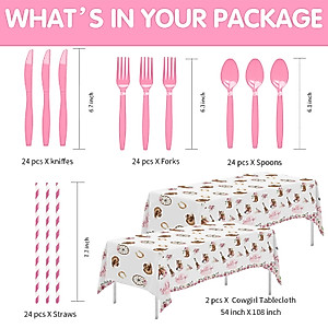HIPVVILD Cowgirl Party Decorations Tableware - Horse Theme Saddle Up Western Party Supplies, Plate, Cup, Napkin, Cutlery, Tablecloth, Wild West Cowgirl Birthday Baby Shower Decorations | Serve 24
