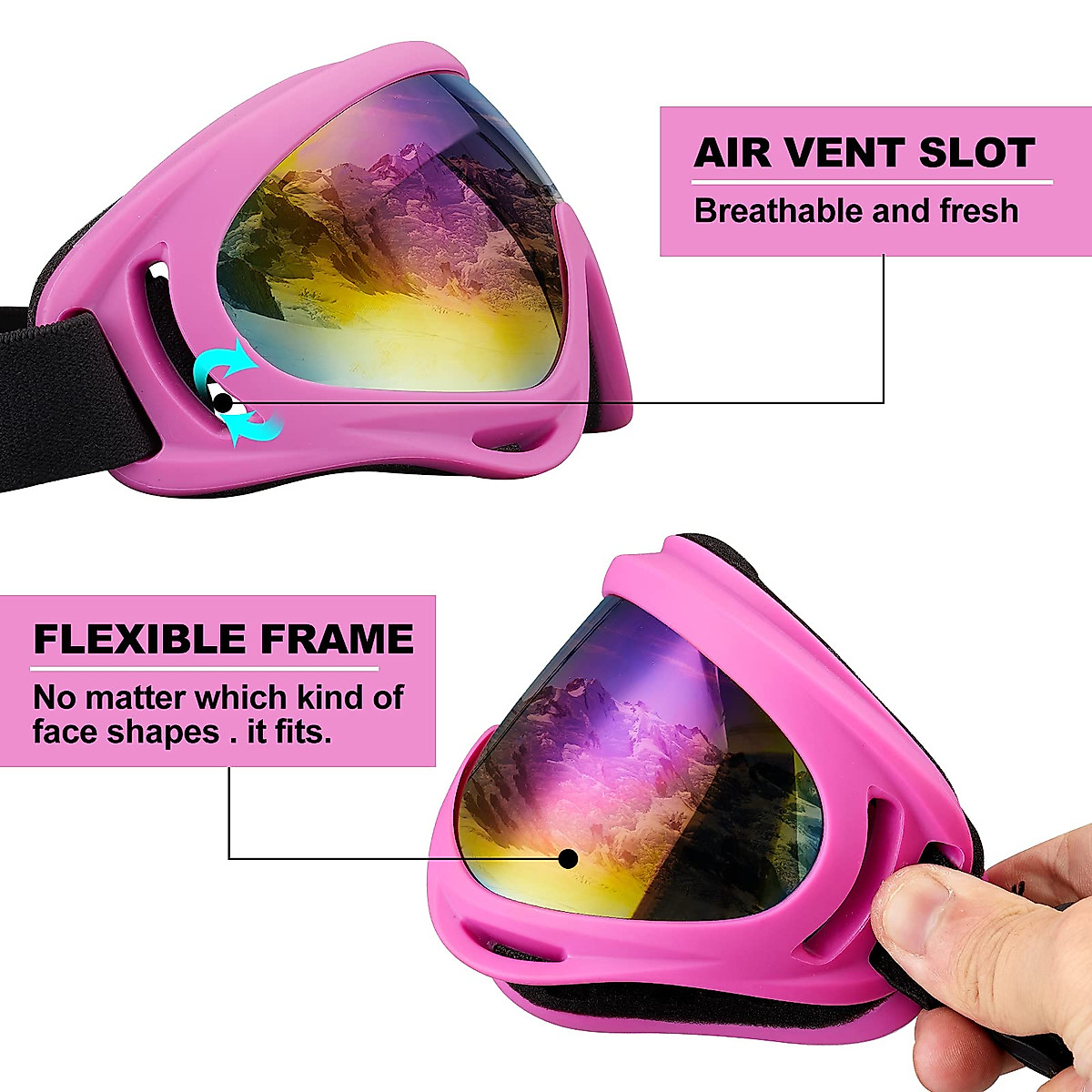 SixYard Ski Goggles, Motorcycle Goggles, 3 Pack Snowboard Snow Goggles for Men Women Adult Youth (Style 2)