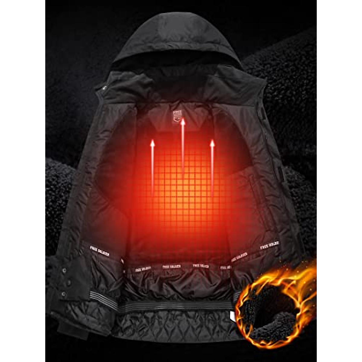 FREE SOLDIER Men's Waterproof Ski Snow Jacket Fleece Lined Warm Winter Rain Jacket with Hood Fully Taped Seams(Black,XL)