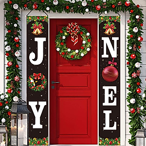 Christmas Decorations Joy Noel Porch Signs Banners Red Large Xmas Holiday Decor Banners for Home Indoor Outdoor Front Door Yard Living Room Wall Apartment Party Decoration Supplies