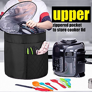 Luxja Pressure Cooker Cover Compatible with 8 Quart Ninja Foodi (with zippered section for lid), Dust Cover for Ninja Pressure Cooker (Wipeable Foil Lining), Black (Quilted Front pocket)